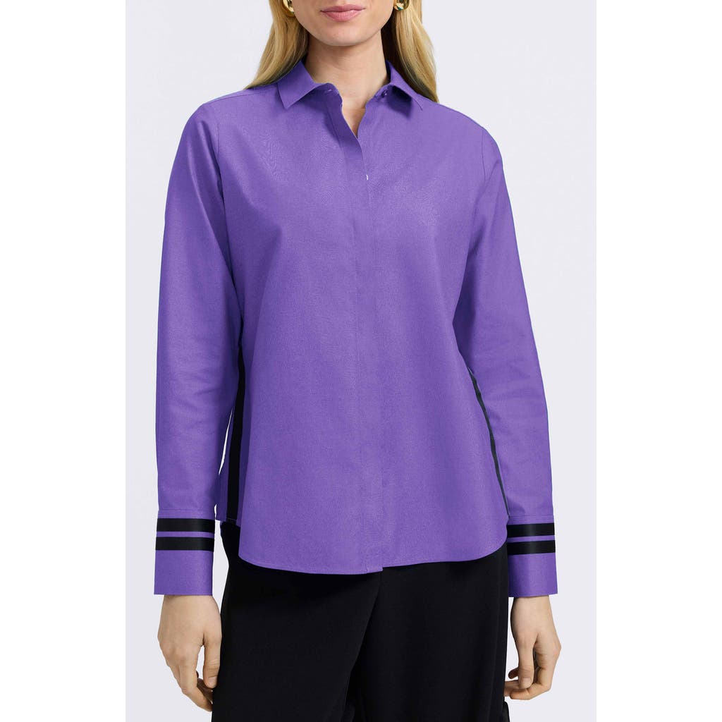 FOXCROFT Brooke Grosgrain Trim Cotton Button-Up Shirt